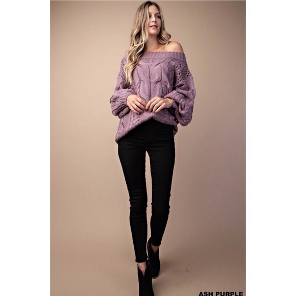 xoxoklowe | Sweaters | Ash Purple Off One Shoulder Cable Knit Sweater ...